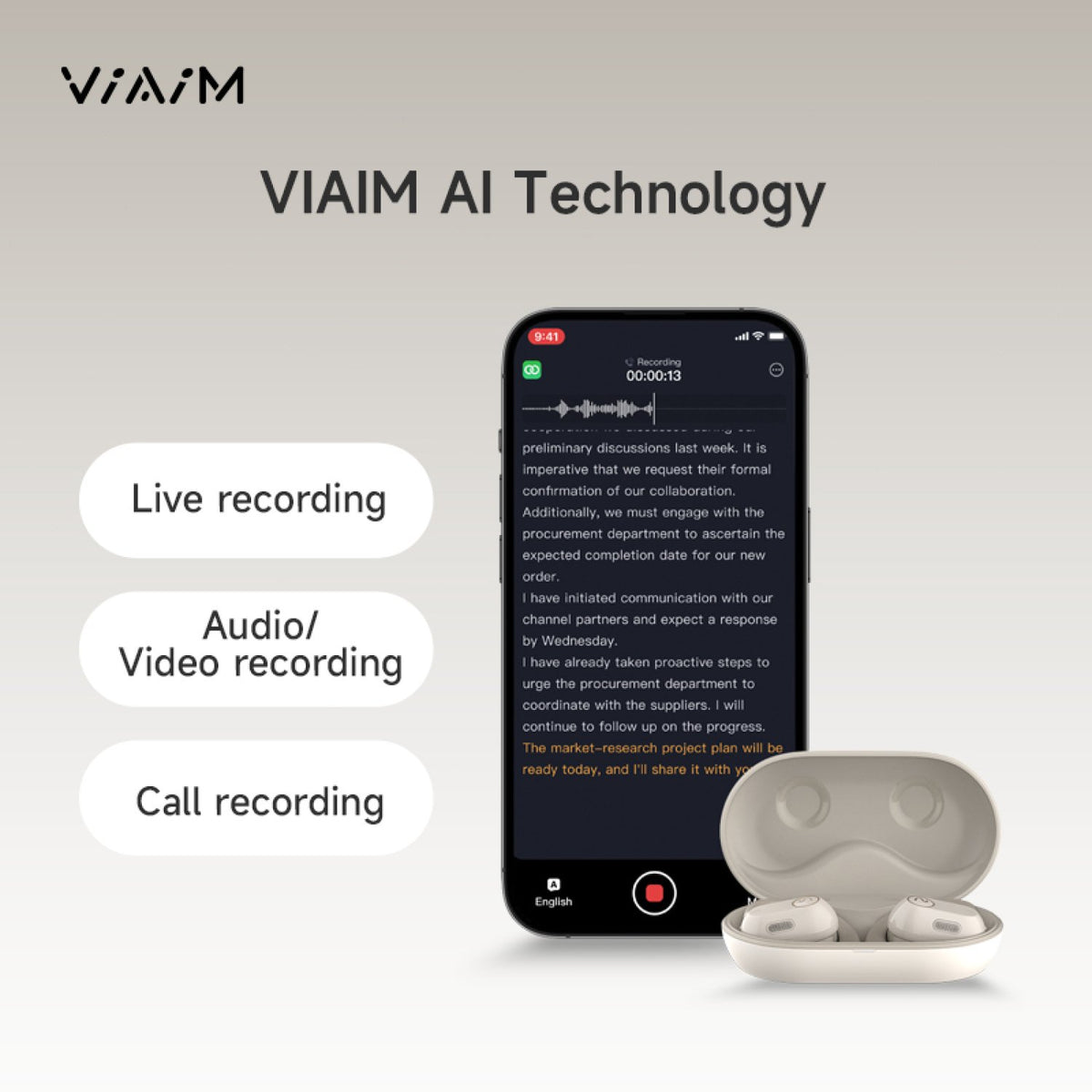 VIAIM Air: Best Sports Earbuds for Running, AI Note Taking + Recording ...